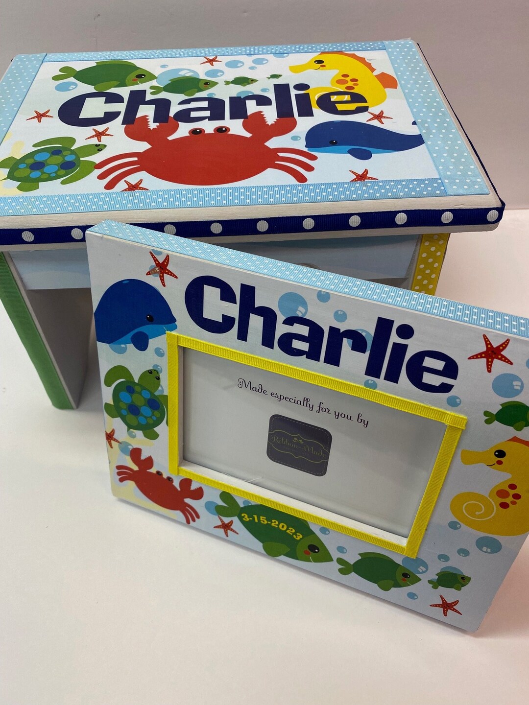 Under the Sea Gift Set-frame and Bench Birthday, Adoption,bris, Baptism ...