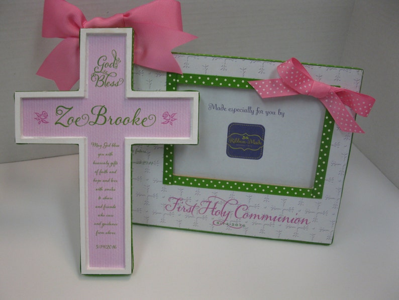 Girls First Holy Communion Frame and Cross Set With Bible Verse and ...