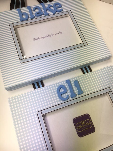 Twin Boy Frame With Names Gingham and Stripe to Match Decor | Etsy