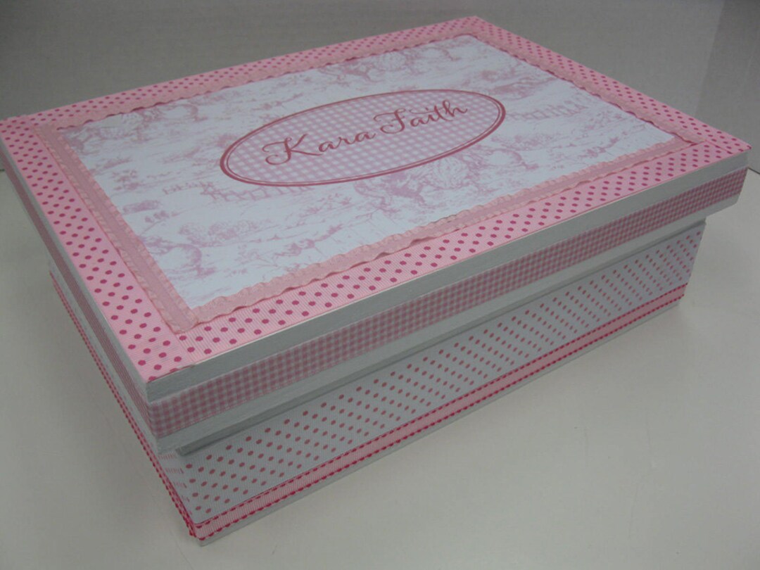 Girl's Personalized Keepsake Box- Pink Toile and Gingham - Etsy