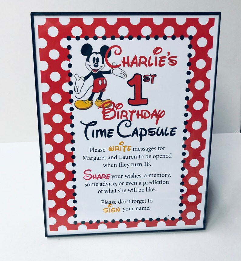 Mickey First Birthday Time Capsule With Framed Instructions and Cards ...