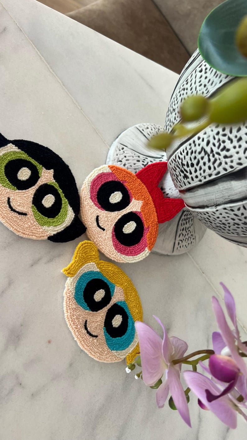 Handmade Powerpuff Girls Coaster: Punch Needle Mug Rug, Valentine Day ...