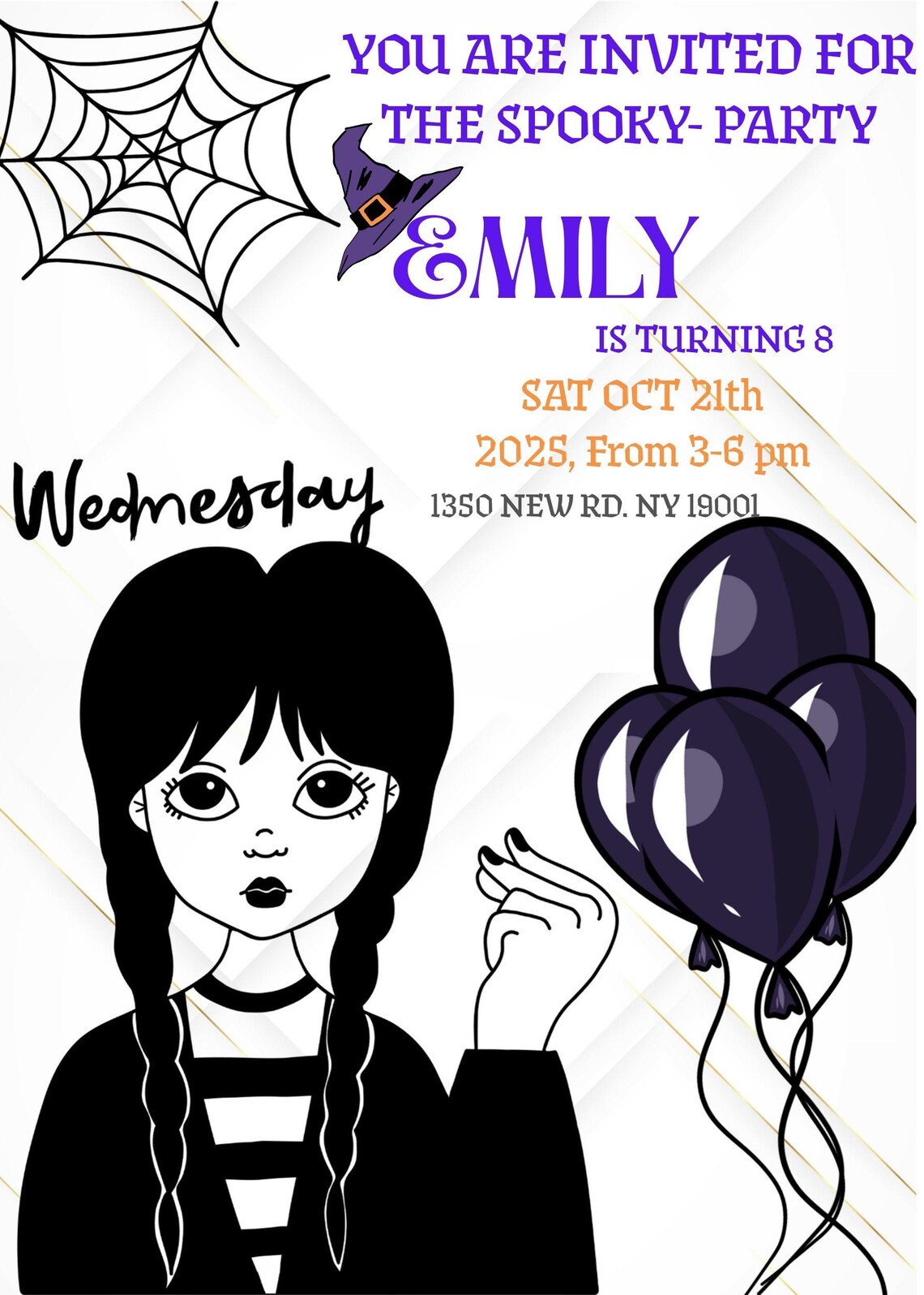 Editable Wednesday Birthday Invitation Template, Printable Wednesday ...