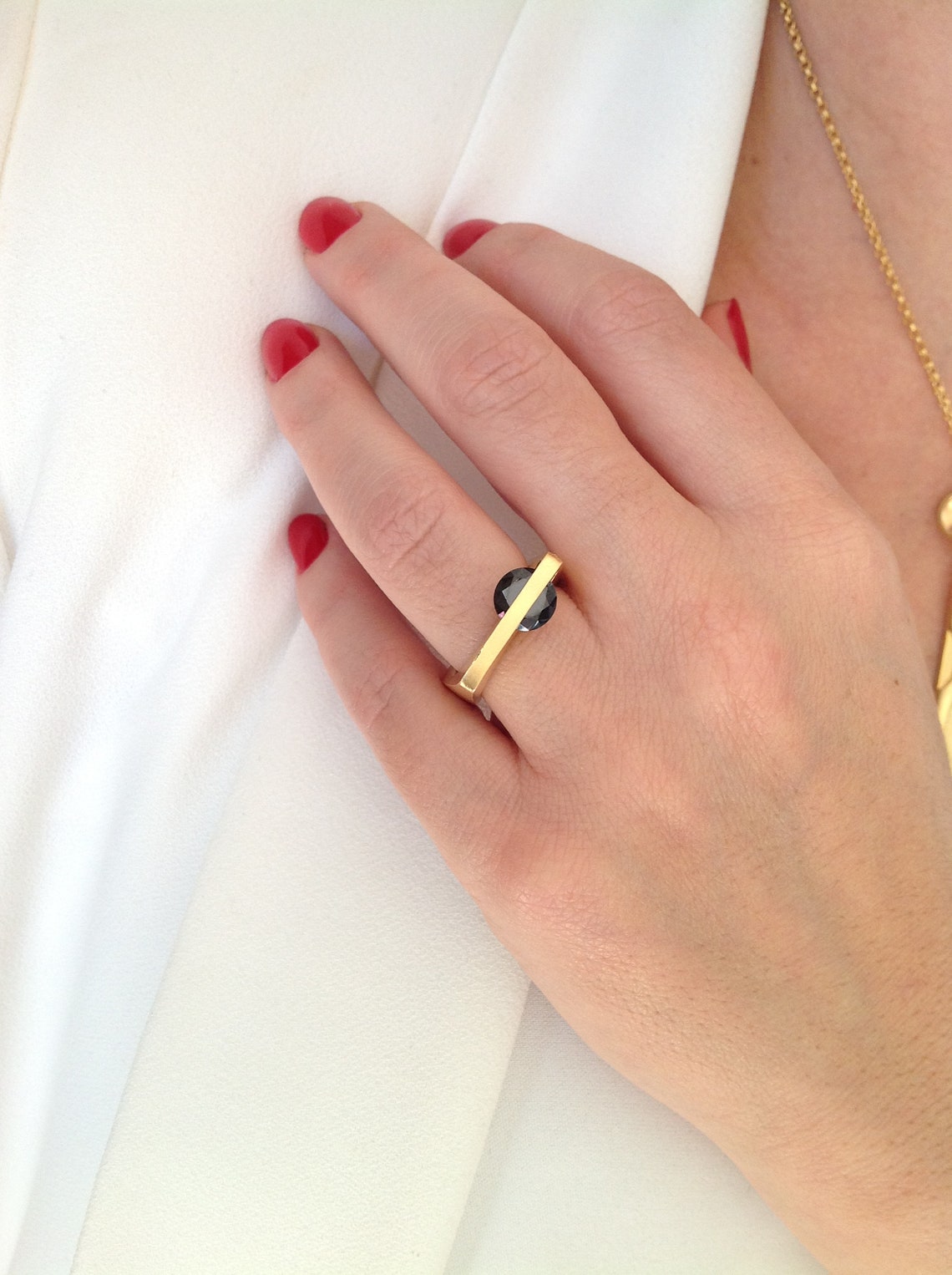 Unique Black Stone Engagement Gemstone Ring | Etsy