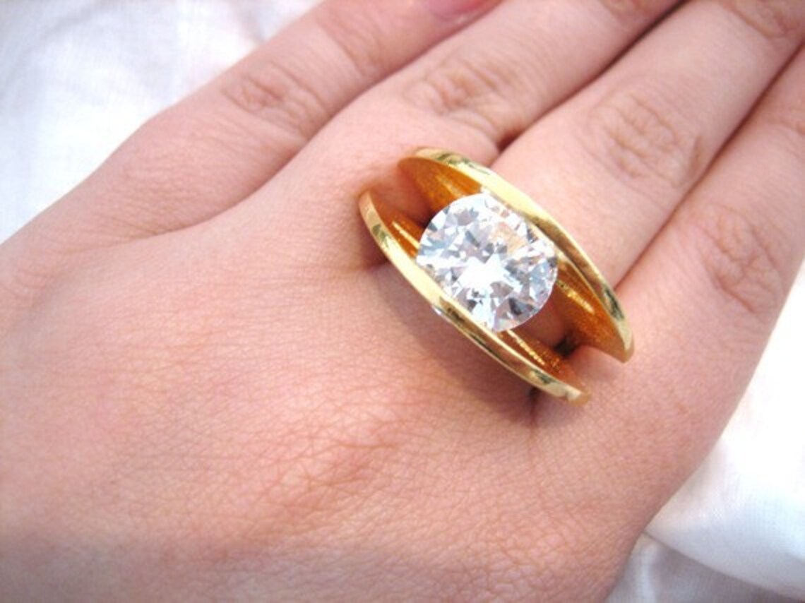 Unique Gemstone Ring. CZ Wedding Ring. 14K Gold Engagement - Etsy