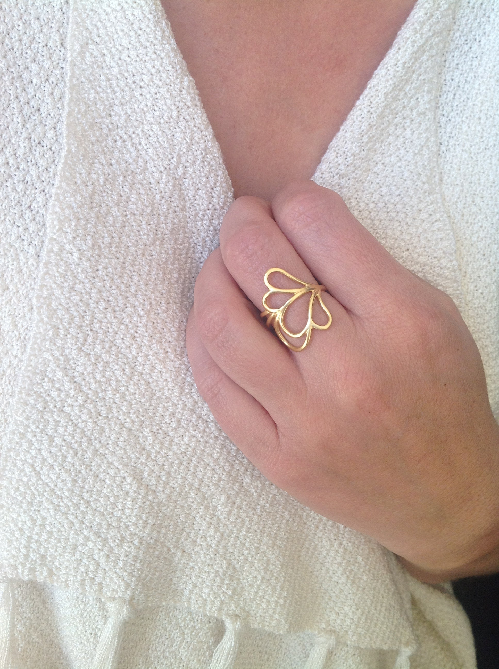 Solid Gold Ring Unique Rings For Her Gold Ring Flower Ring | Etsy