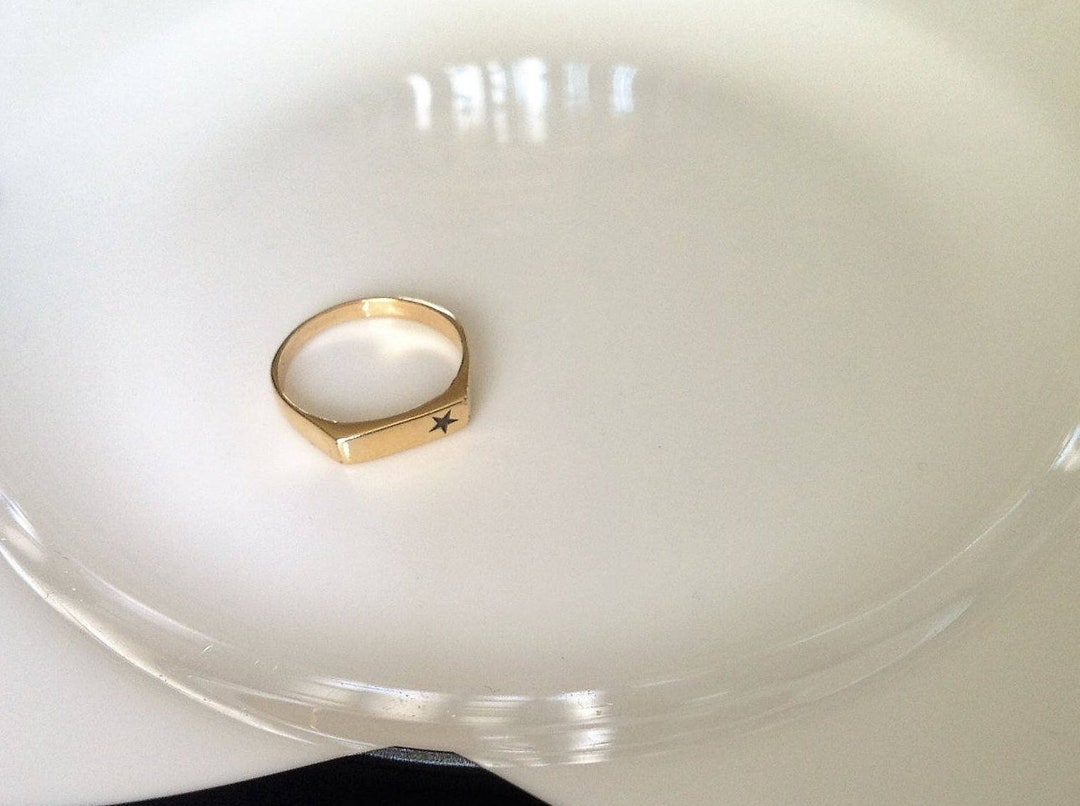 Black Star Gold Ring, Thin Ring, Signet Ring, Gold Ring, Stacking Ring ...