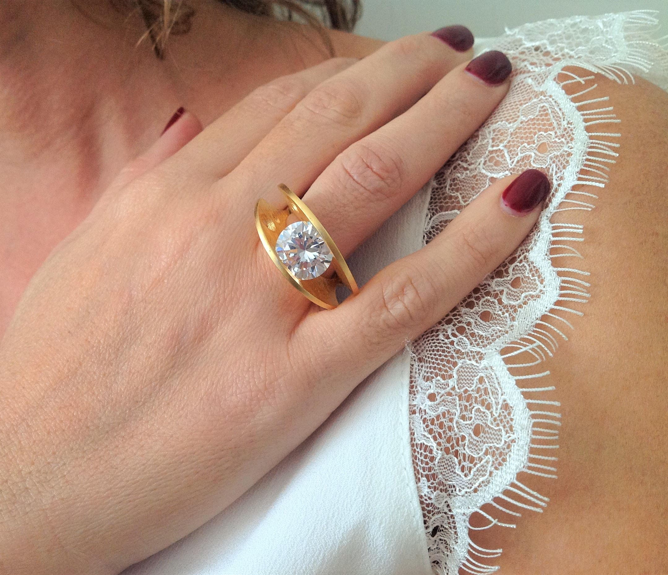 Unique Gemstone Ring. CZ Wedding Ring. 14K Gold Engagement | Etsy