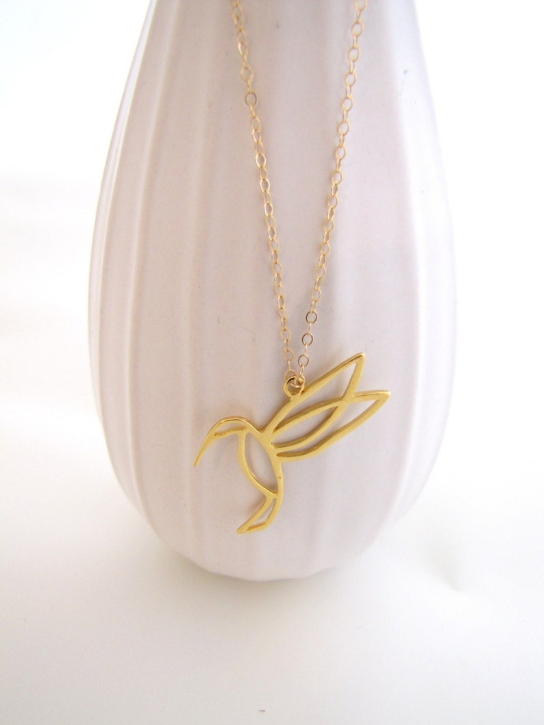 Hummingbird Necklace Tiny 18K Gold Hummingbird . 18K Gold . - Etsy