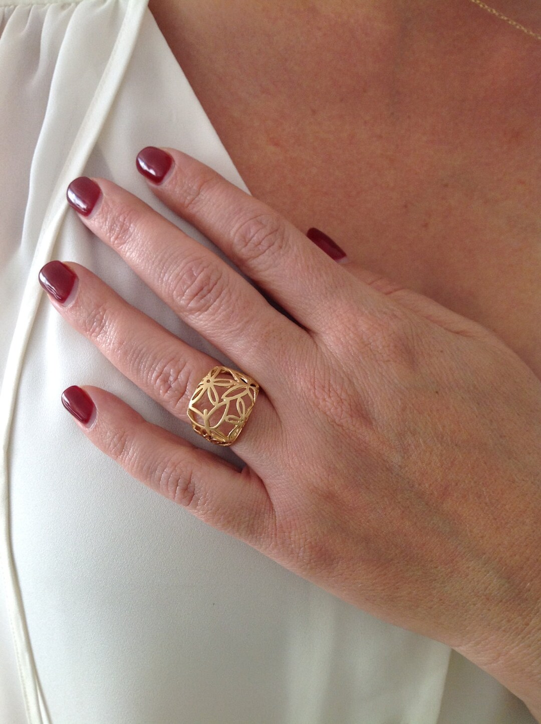 18K Ring 14K Yellow Gold Ring Gold Flower Ring Gold Floral - Etsy