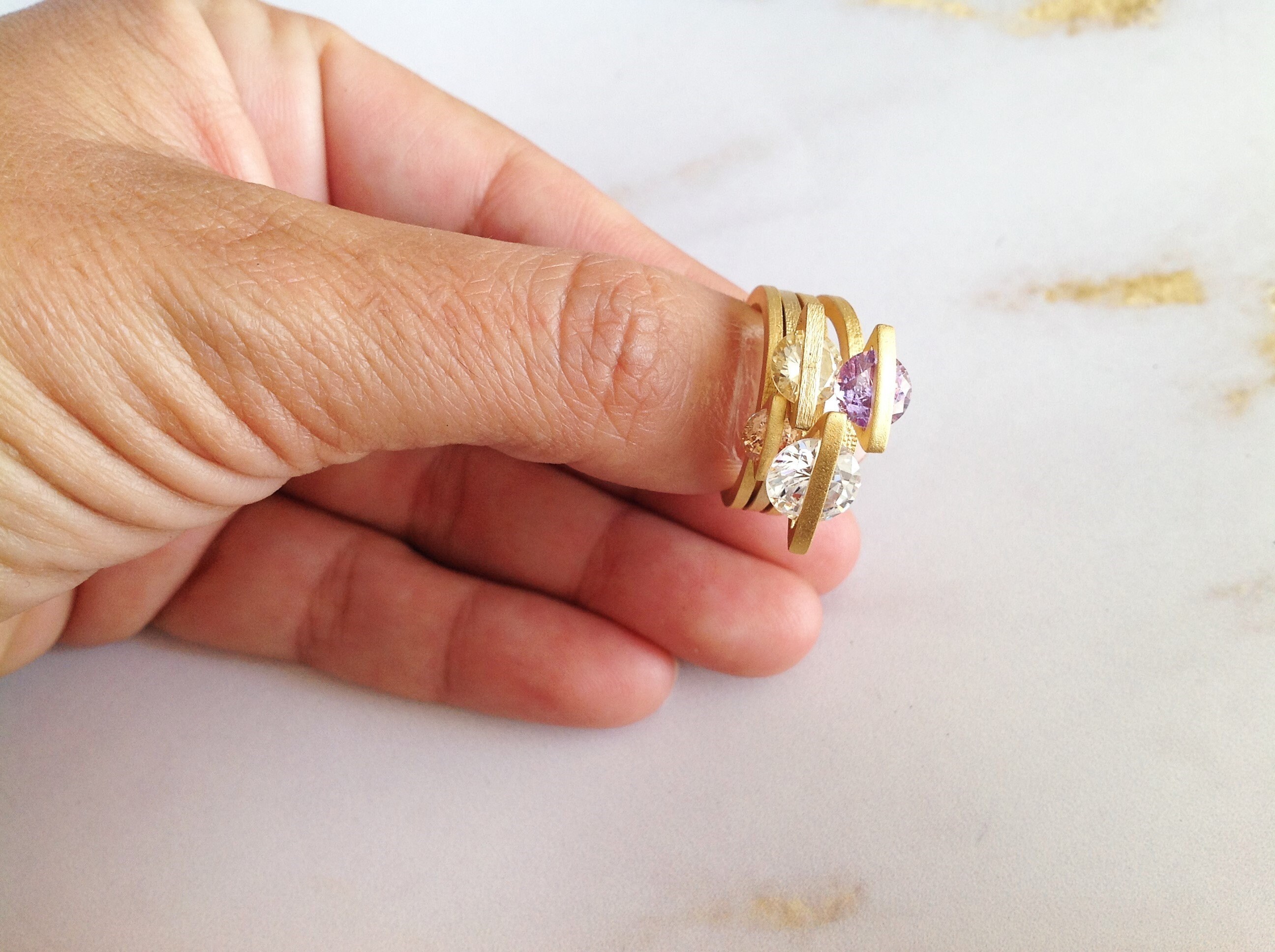 Unique Thin Single Zircon Ring Gold Plated Ring Stacking | Etsy