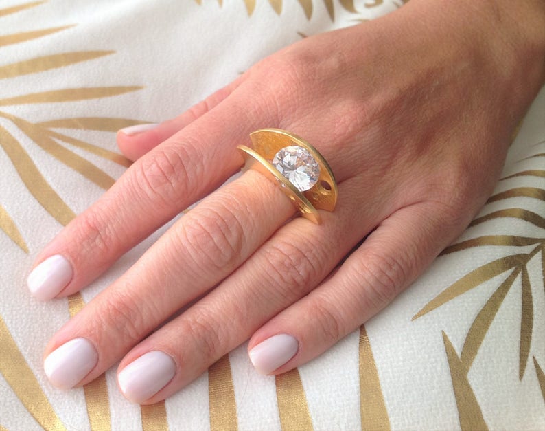 Unique Gemstone Ring. CZ Wedding Ring. 14K Gold Engagement - Etsy