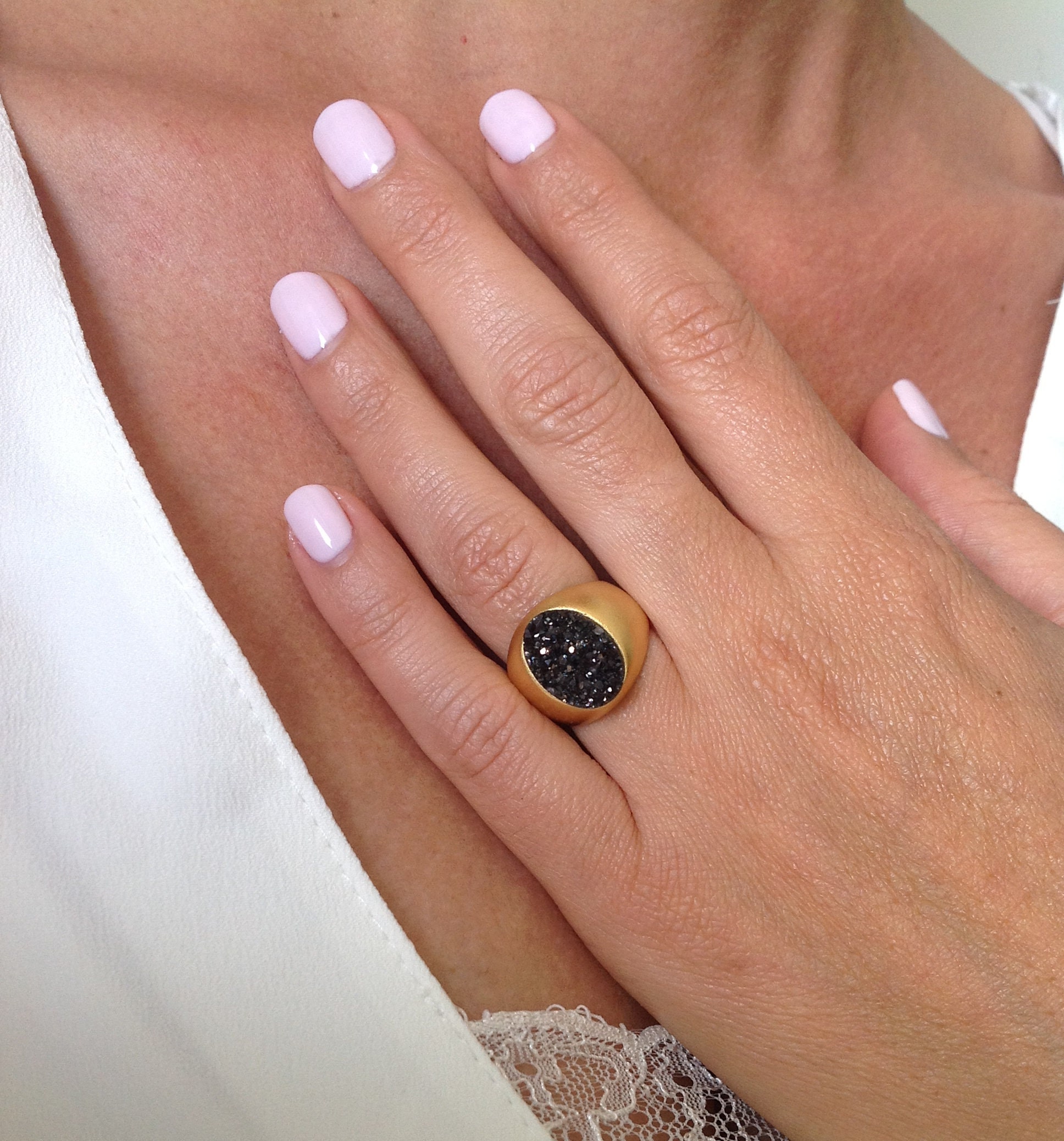 Black Druzy Ring, Modern Ring, Statement Ring, Gift for Her ,druzy Ring ...