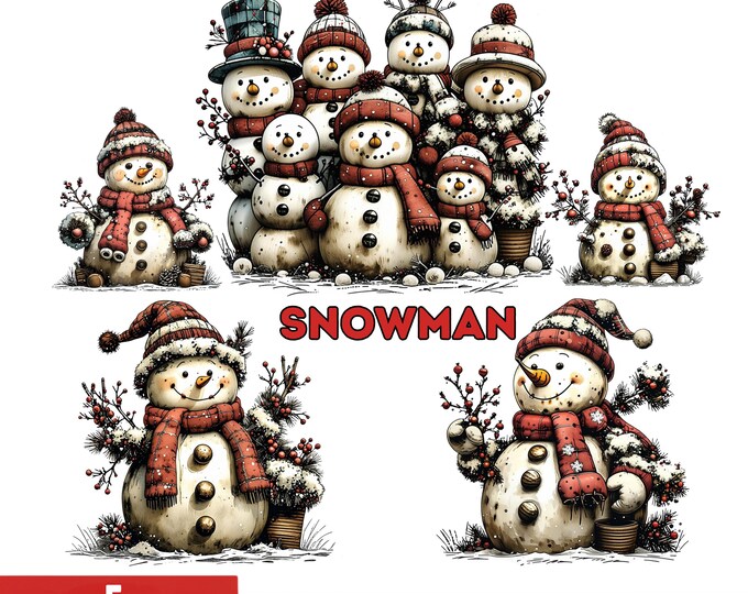 10 PNG Vintage Snowman Clipart – Christmas PNG With Ornaments – Retro ...