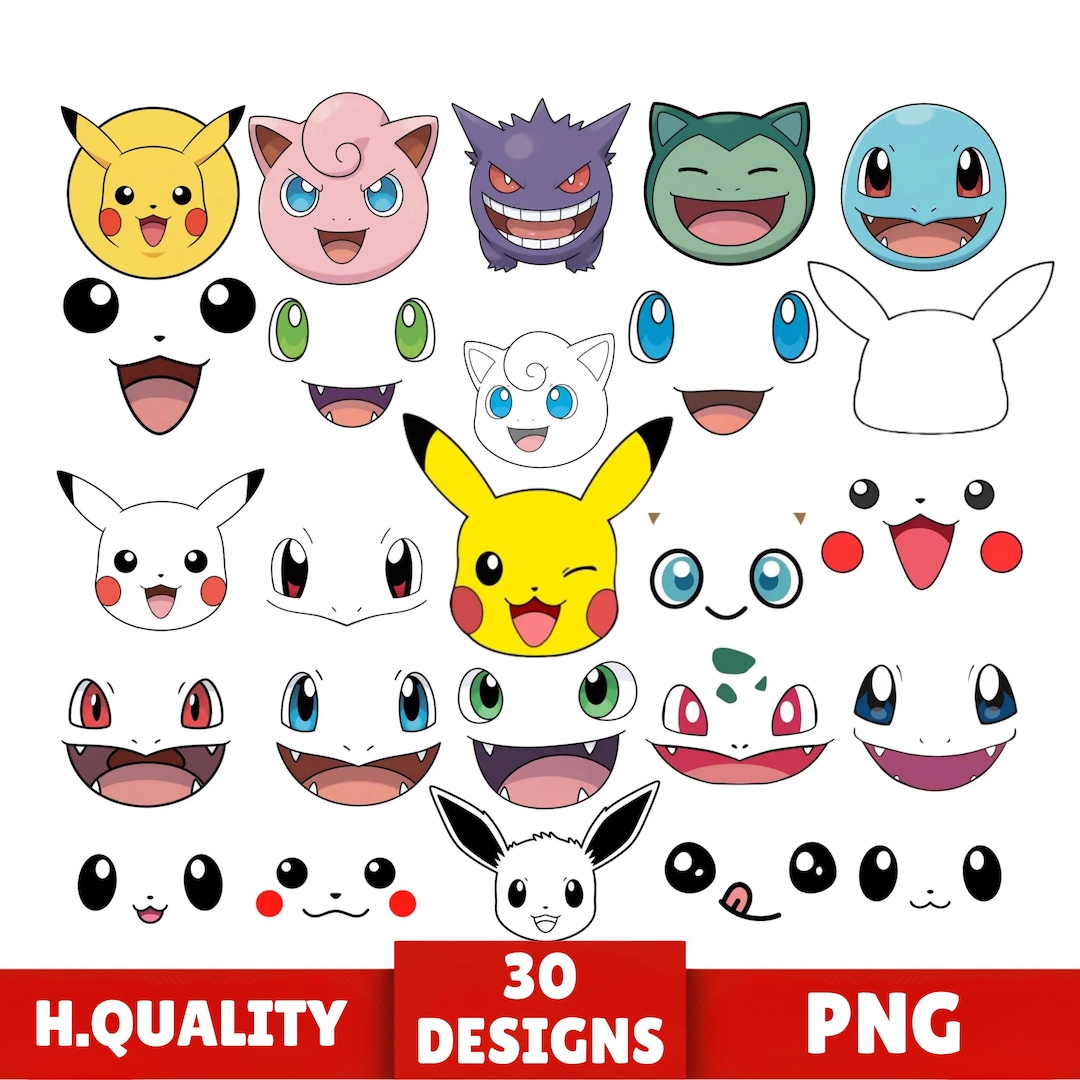 Pokemon Gesicht SVG Bundle: Kinder Party Dekor, Pikachu, Squirtle ...