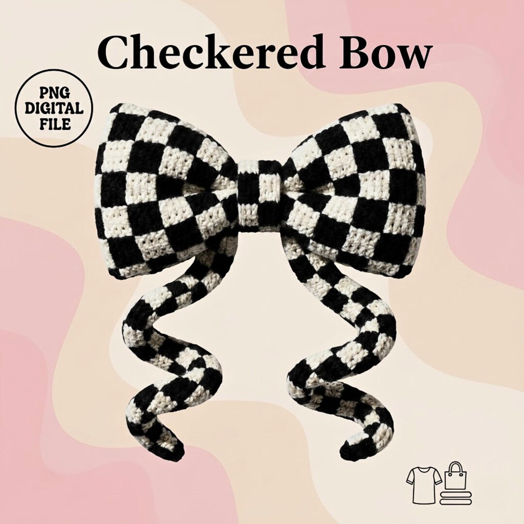 Faux Crocheted Checkered Bow PNG SVG: Retro Coquette, Christmas Yarn ...
