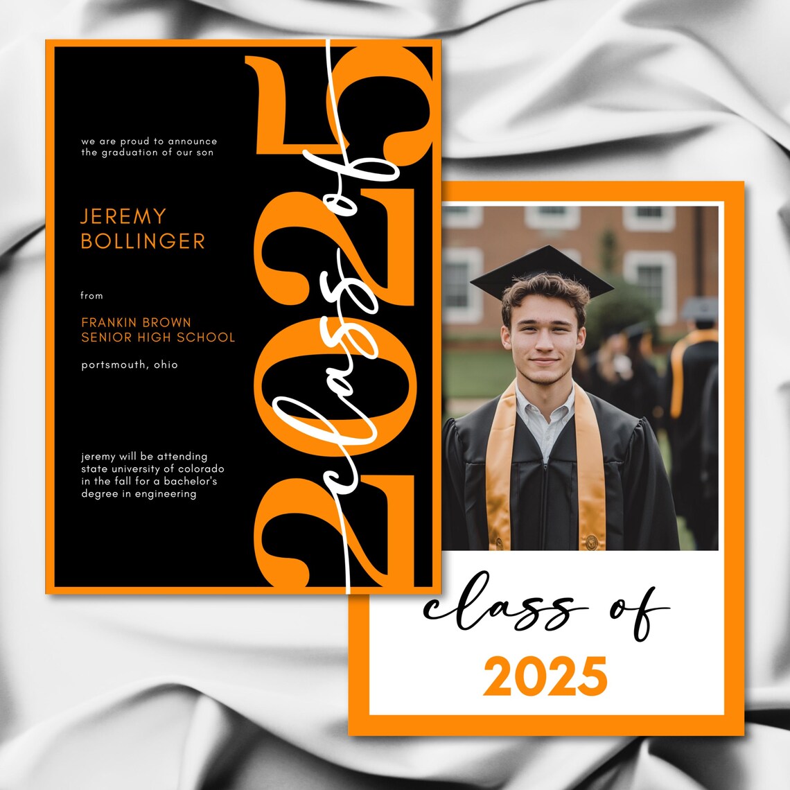 Editable Modern Typography School Colors Orange Graduation Announcement ...