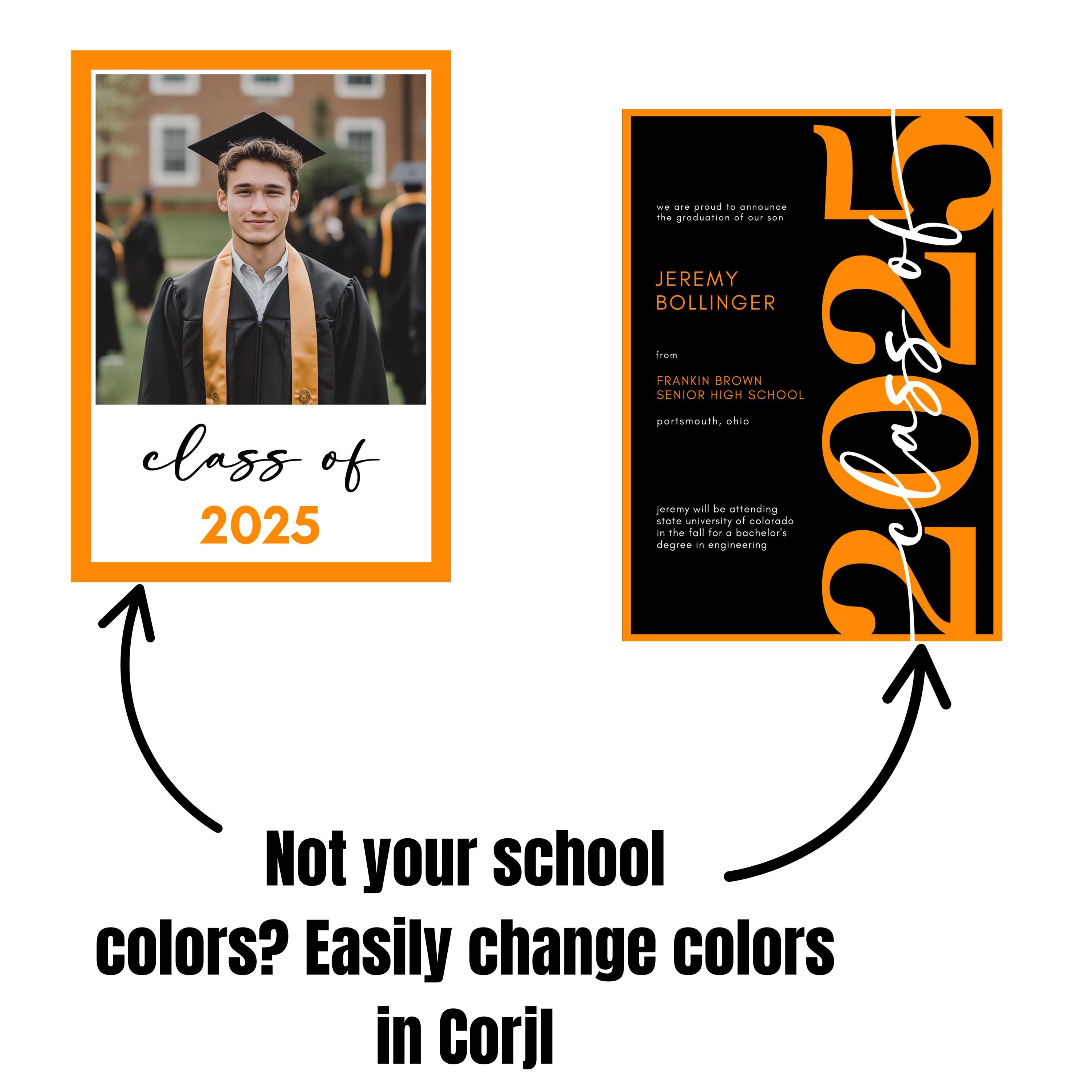 Editable Modern Typography School Colors Orange Graduation Announcement ...