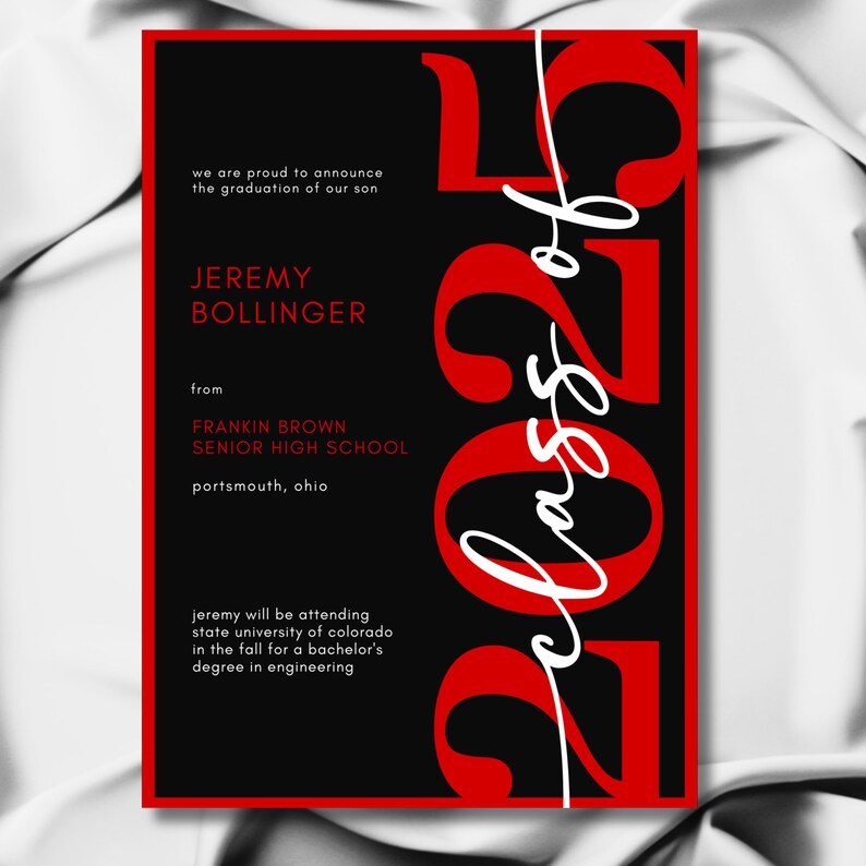 Editable Modern Typography School Colors Red Graduation Announcement ...