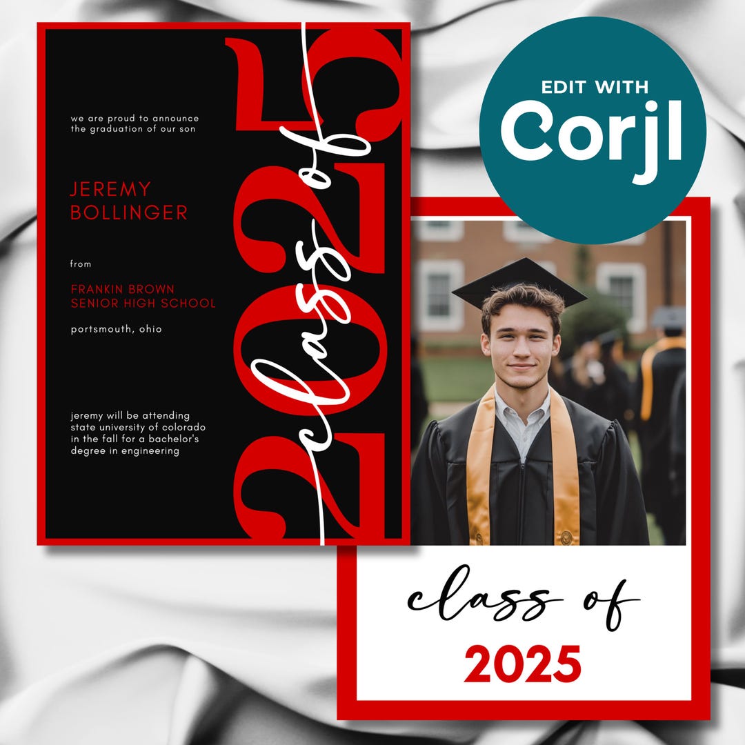 Editable Modern Typography School Colors Red Graduation Announcement ...