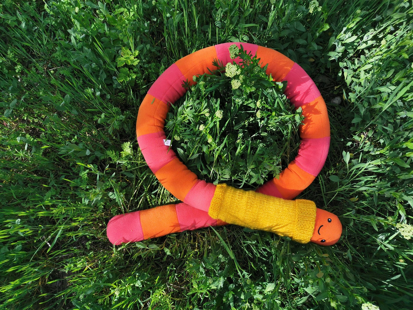 Giant Worm Plush Toy With Knitted Turtleneck Orange-pink - Etsy