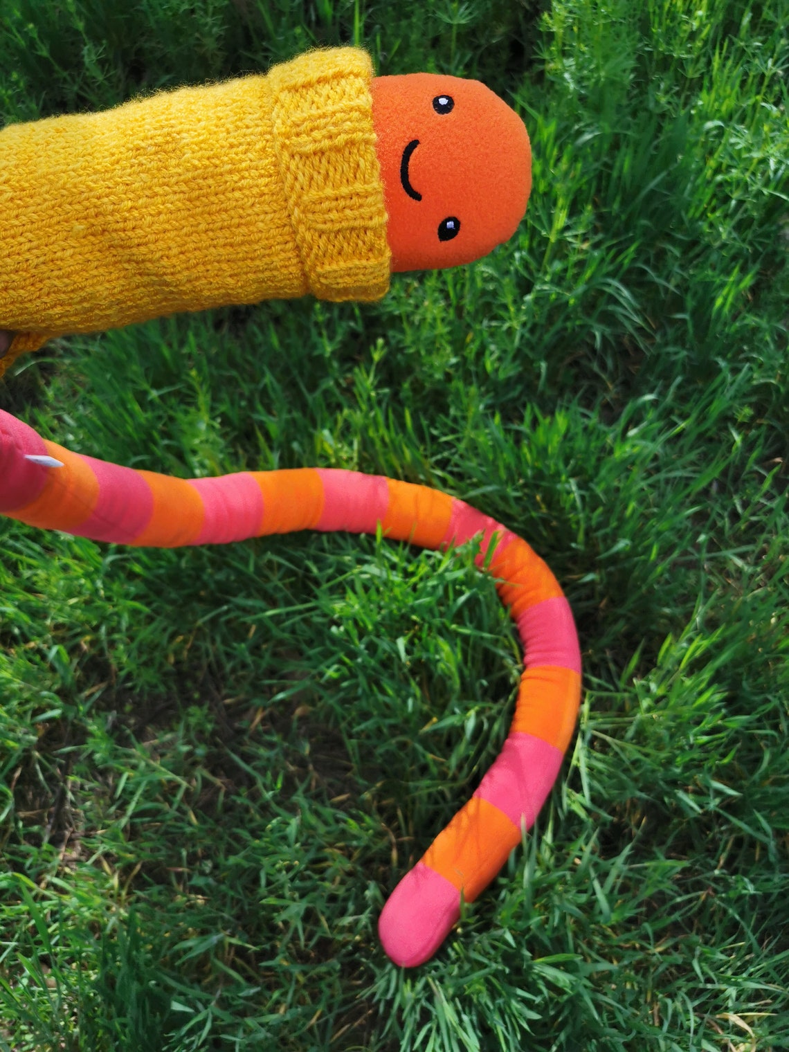Giant Worm Plush toy with knitted turtleneck Orange-Pink | Etsy
