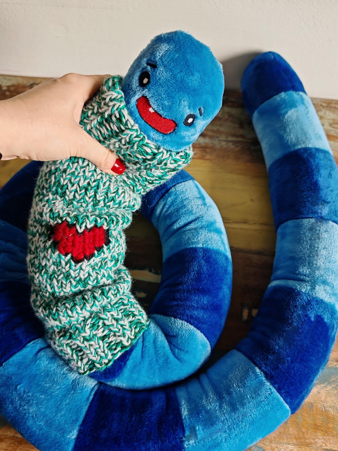 Giant Smiling Worm Plush Dressed in Knitted Turtleneck, Funny Fantasy ...