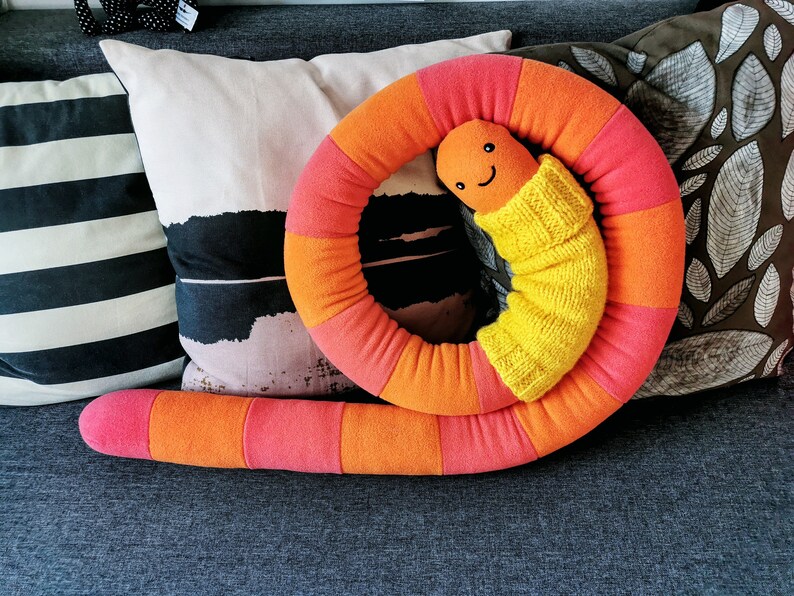 Giant Worm Plush Toy With Knitted Turtleneck Orange-pink - Etsy
