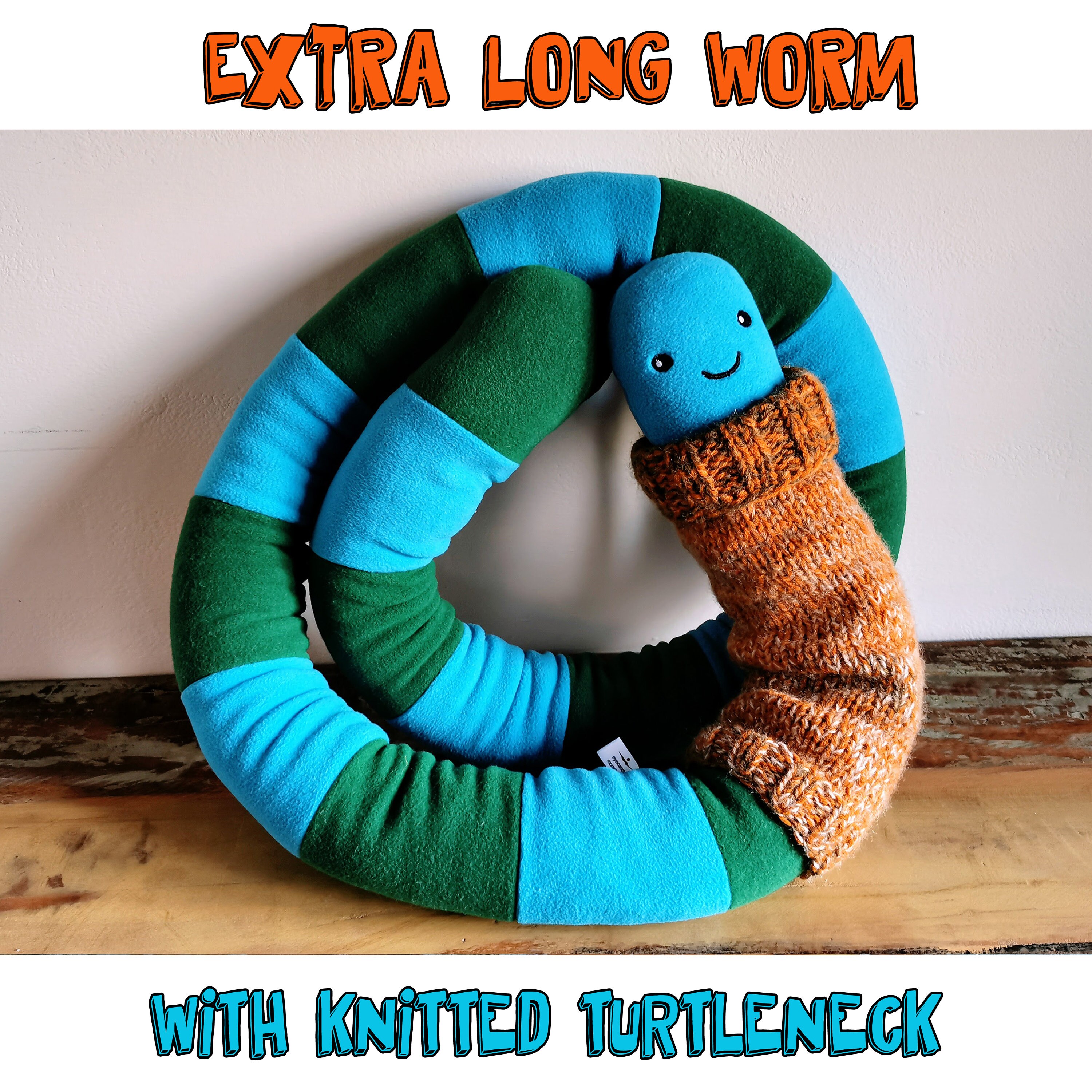 Giant Worm Plush, Hand-knitted Turtleneck, Fantasy Odd Critter (200cm ...