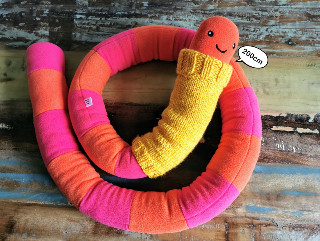 Giant Worm Plush Toy With Knitted Turtleneck Orange-pink - Etsy