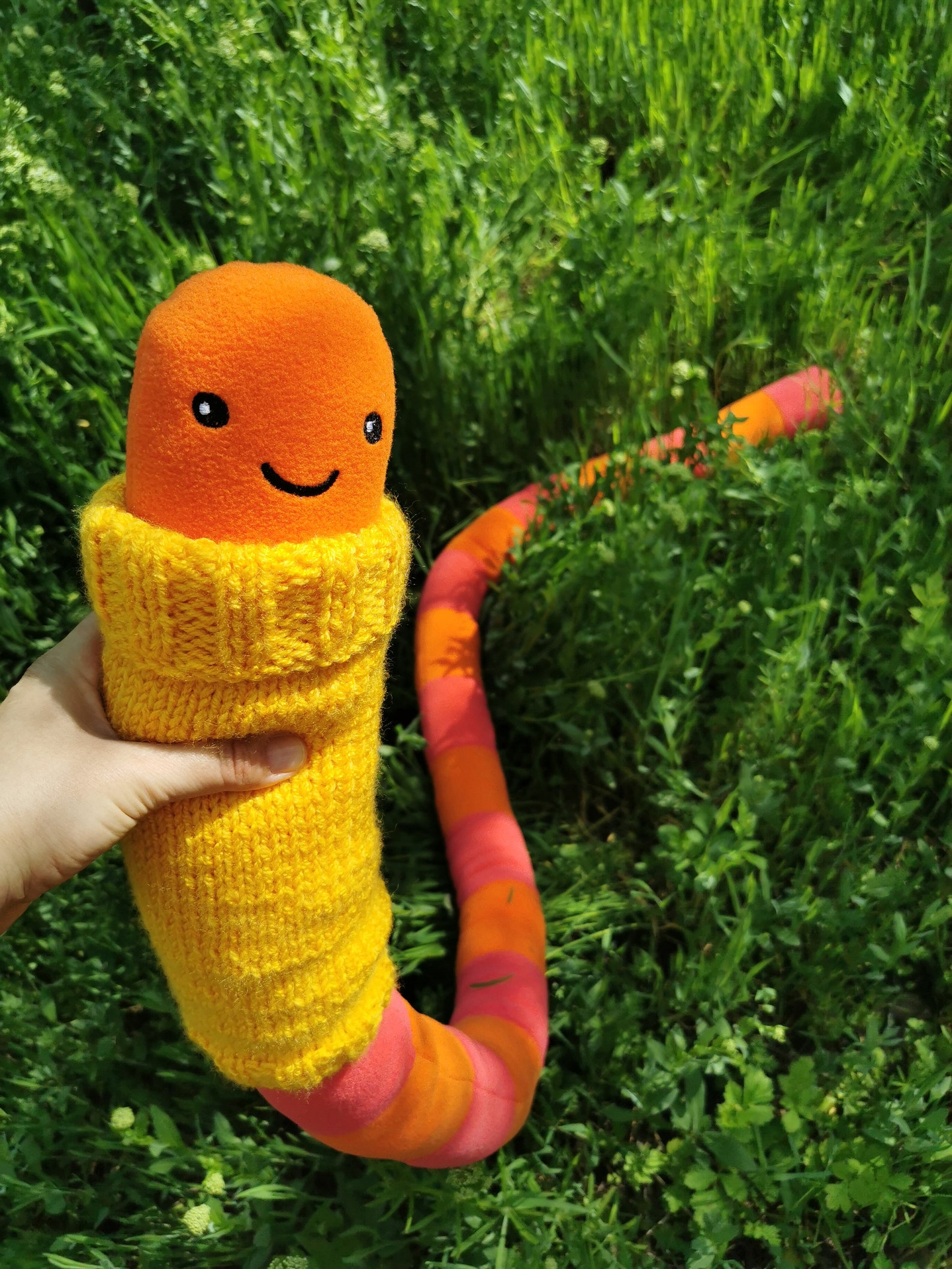 Giant Worm Plush Toy With Knitted Turtleneck Orange-pink - Etsy