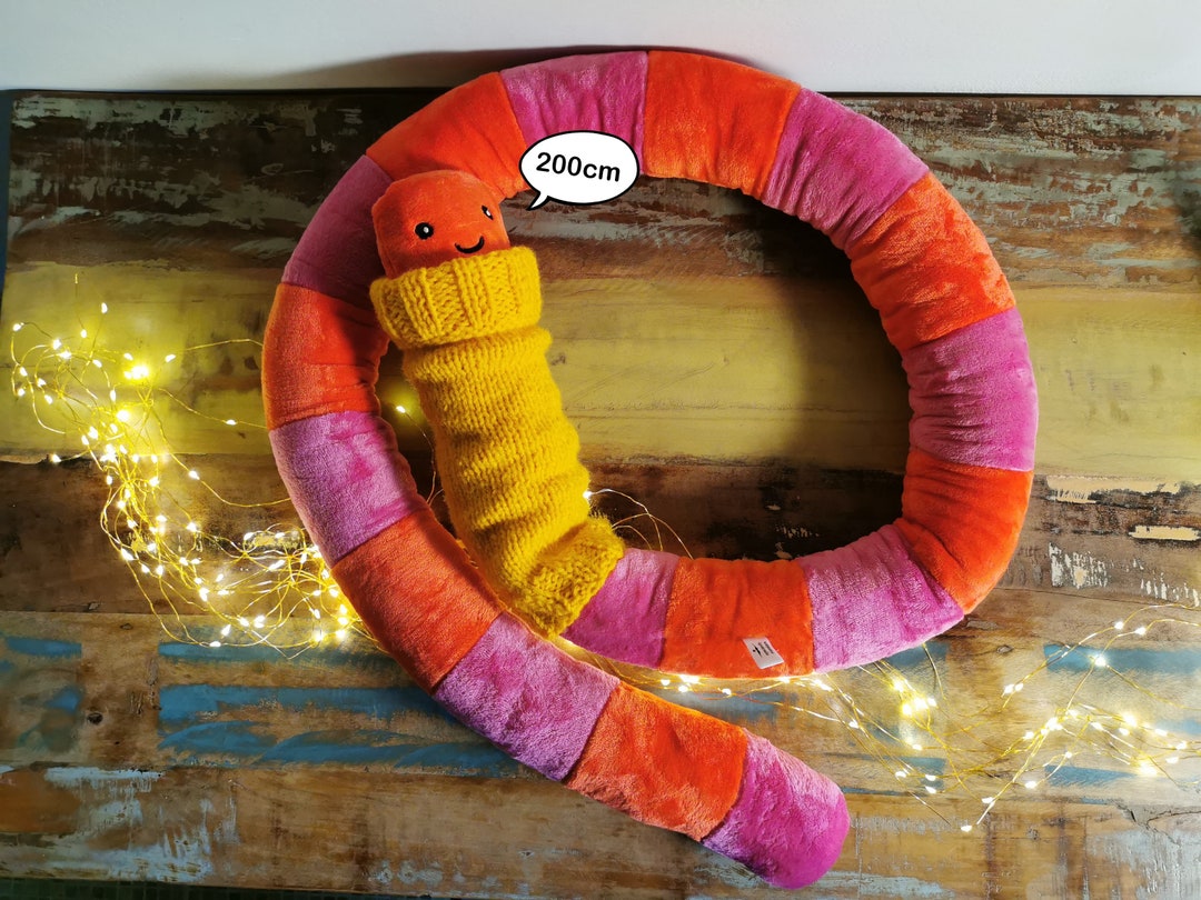 Giant Worm Plush Toy With Knitted Turtleneck, Orange-pink 200cm, Funny ...