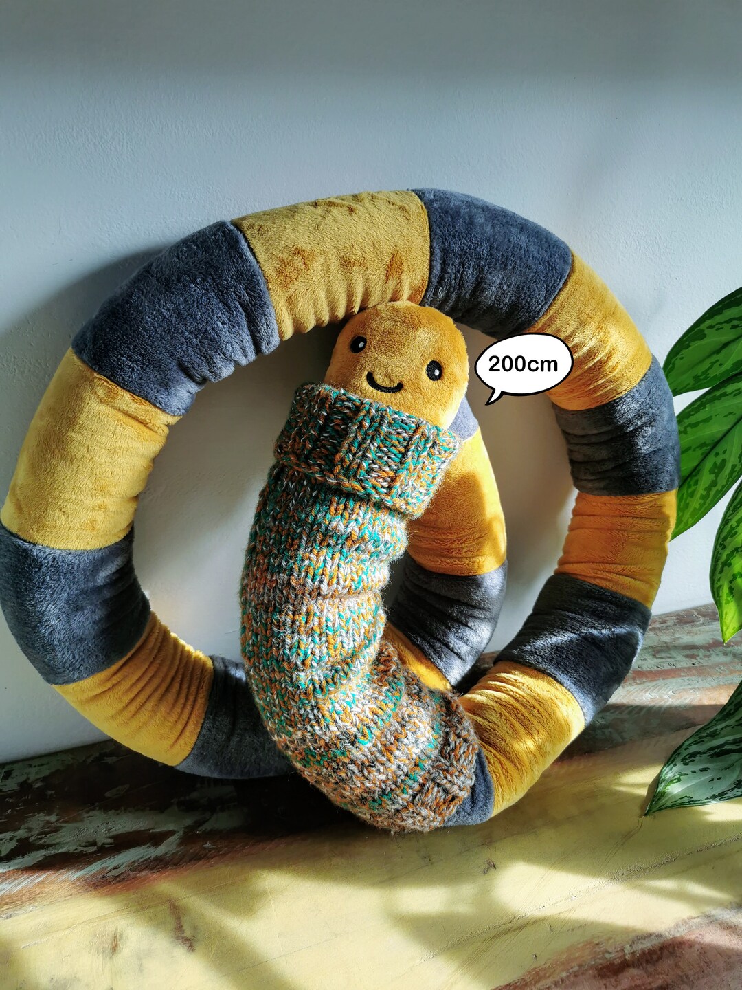 Giant Cuddling Worm Plush With Knitted Turtleneck, Fun Fantasy Creature ...