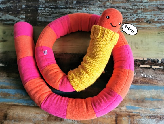 Giant Worm Plush Toy With Knitted Turtleneck Orange-pink | Etsy
