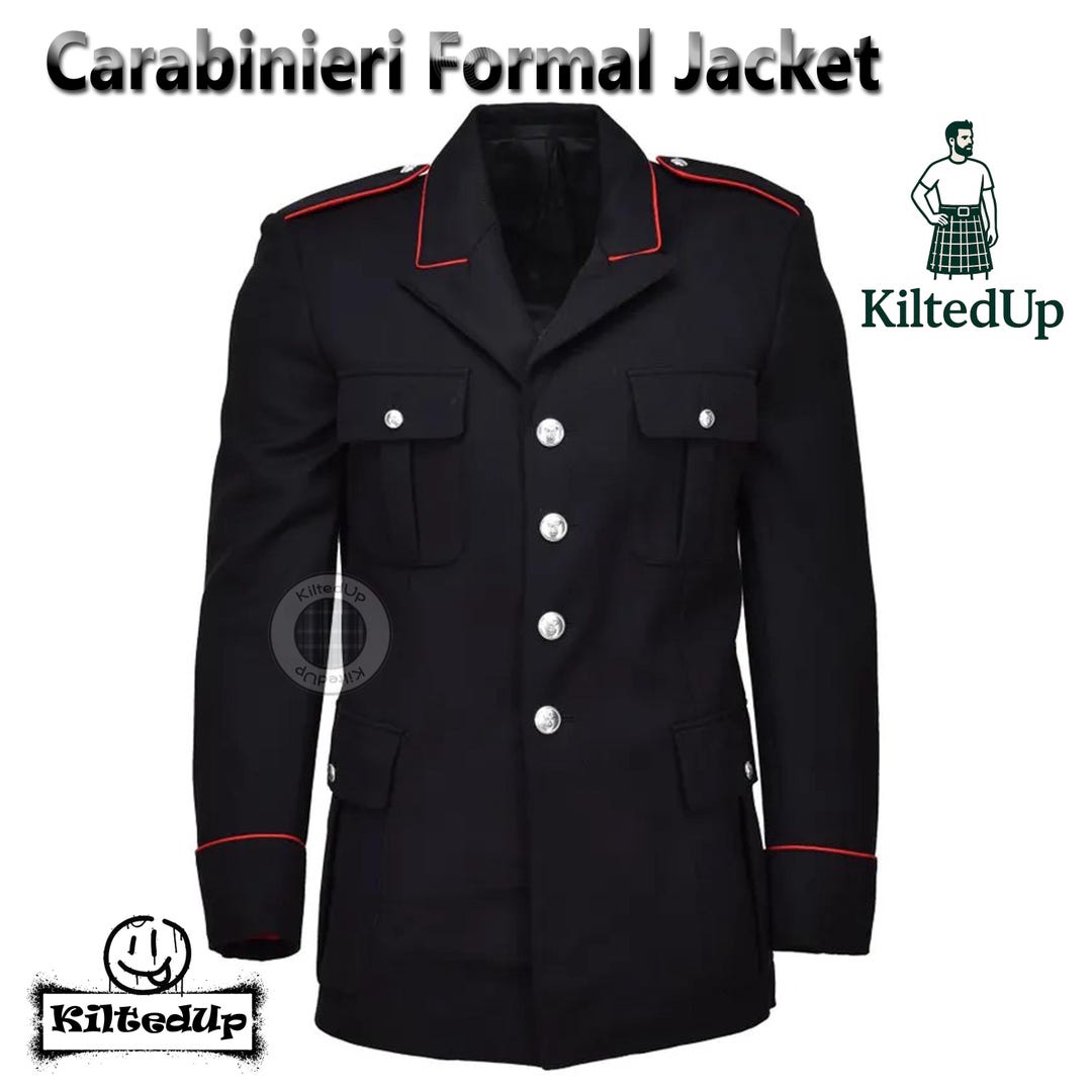 Handmade Italian Military Black Wool Carabinieri Formal Jacket Red ...