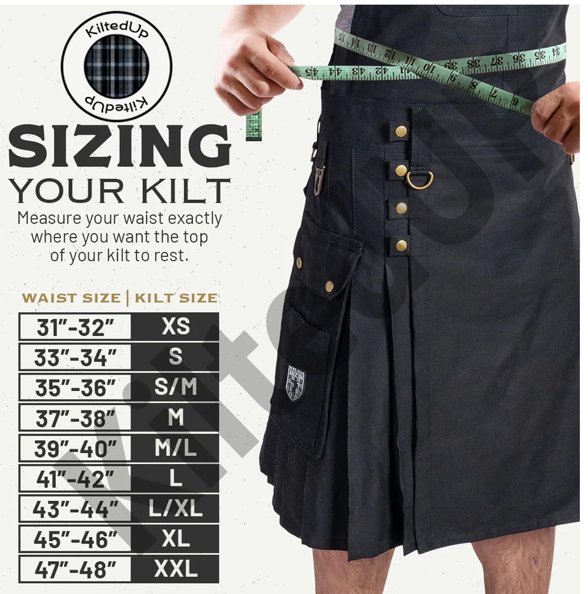 Heavy Duty Black Utility Kilt | Men's Work Kilt With Cargo Pockets ...