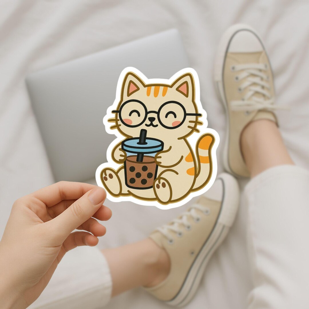 Cute Boba Cat Sticker – Kawaii Bubble Tea Kitty Vinyl Decal - Etsy