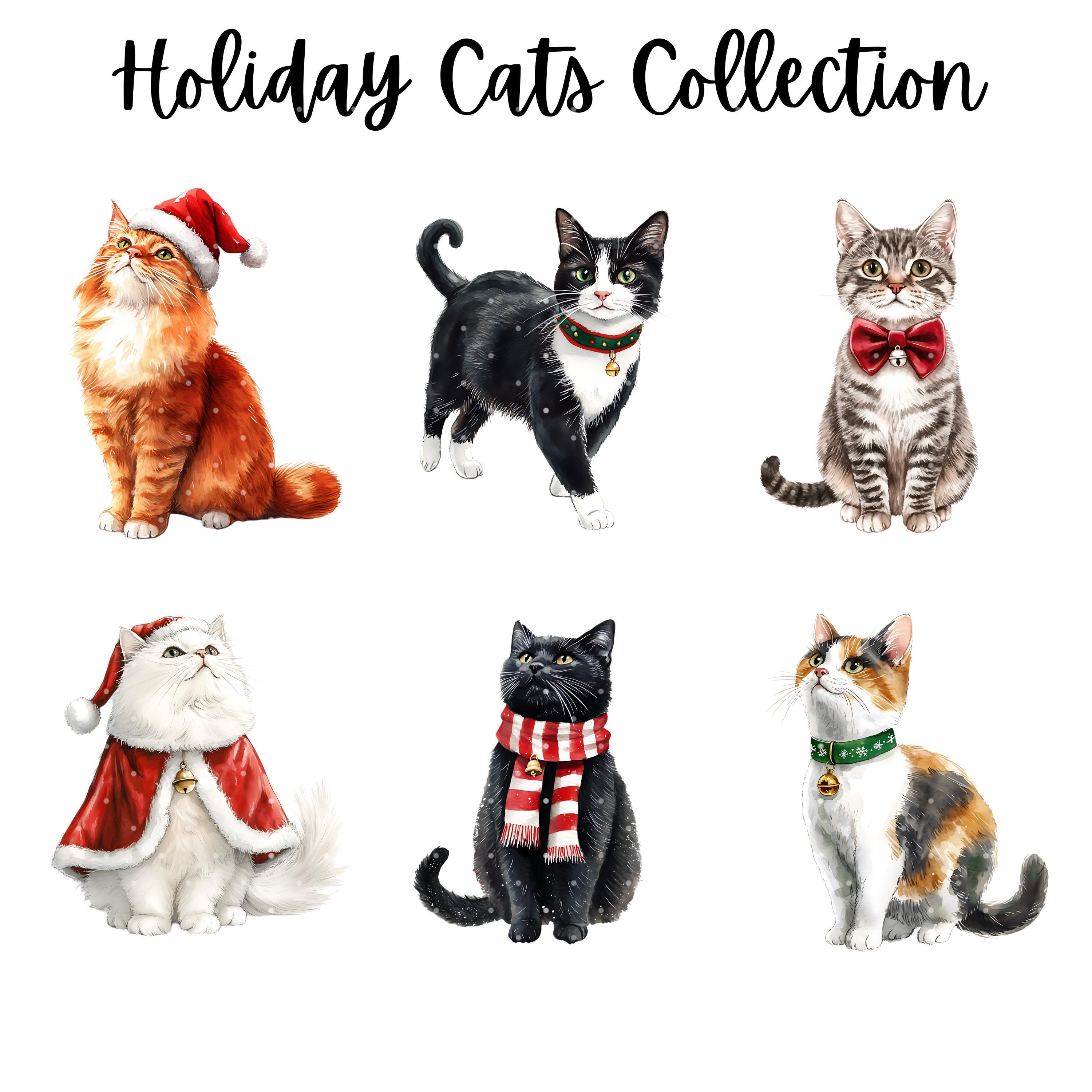 Christmas Kittens Clipart Watercolor Winter Cat PNG Holiday Pets Bundle ...