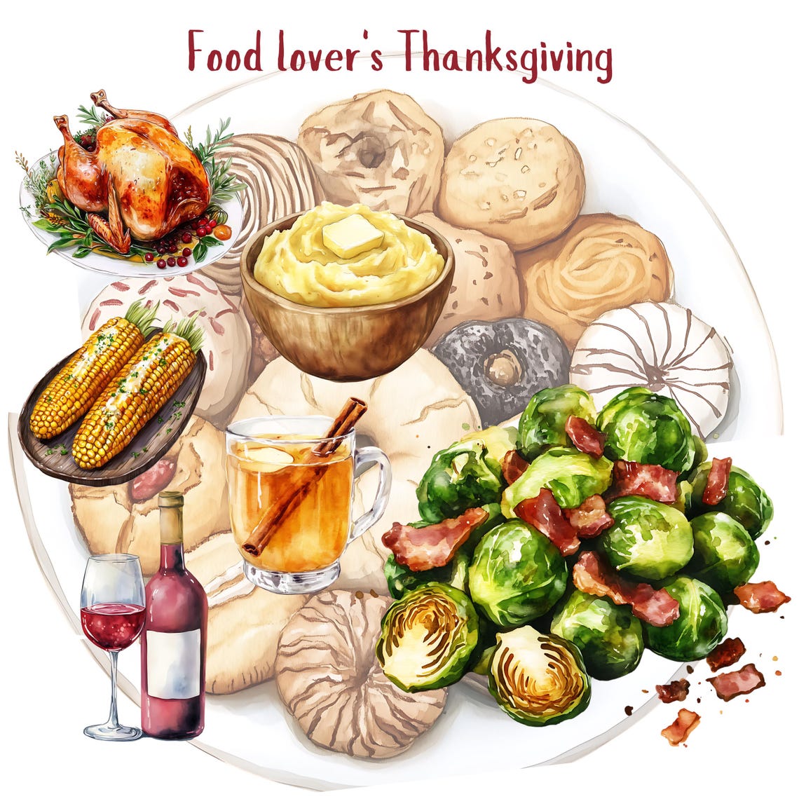 Thanksgiving Food Clipart Watercolor Thanksgiving Dinner Png Harvest ...