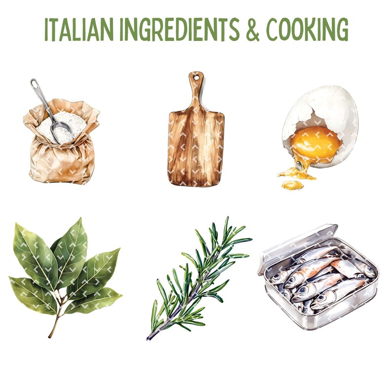 Watercolor Italian Food Clipart Bundle Italian Ingredients Watercolor ...