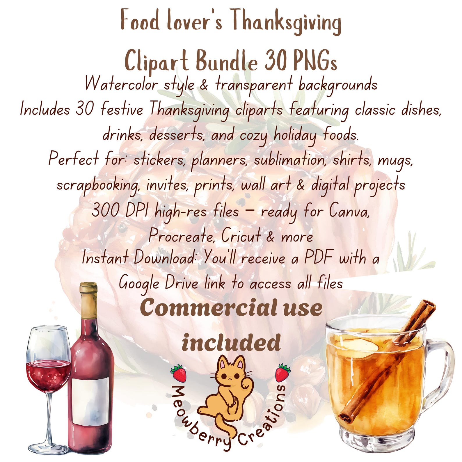 Thanksgiving Food Clipart Watercolor Thanksgiving Dinner Png Harvest ...