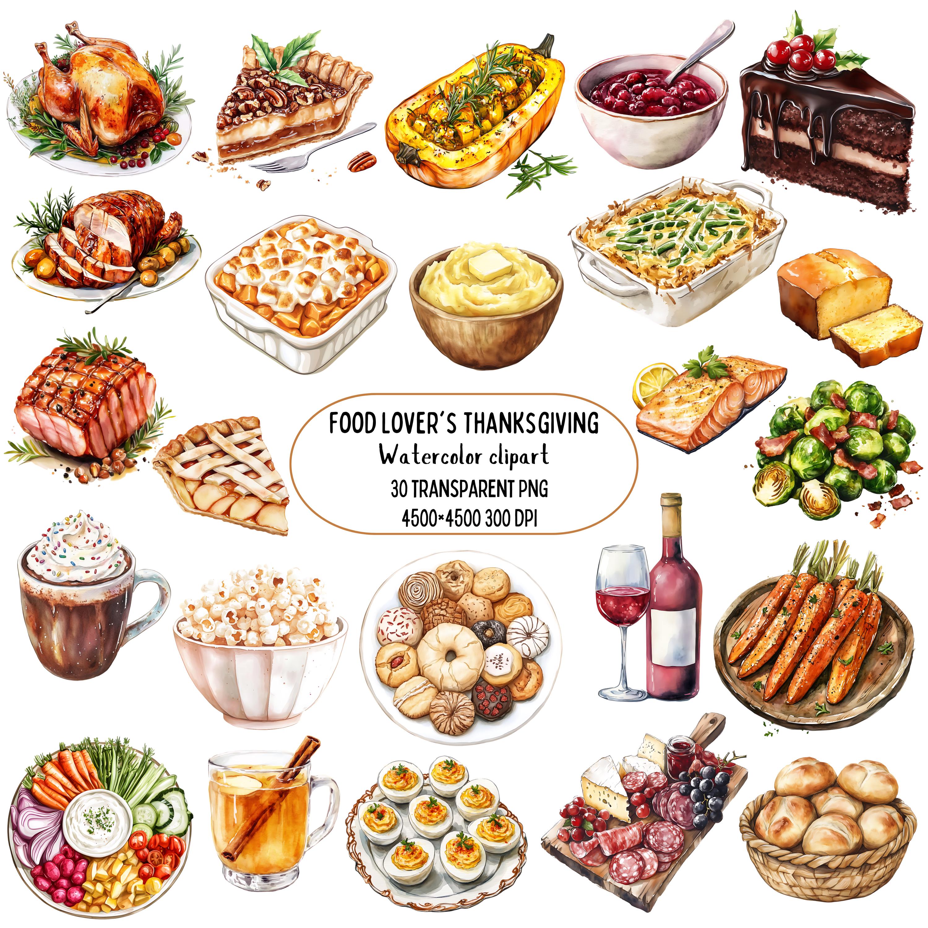 Thanksgiving Food Clipart Watercolor Thanksgiving Dinner Png Harvest ...