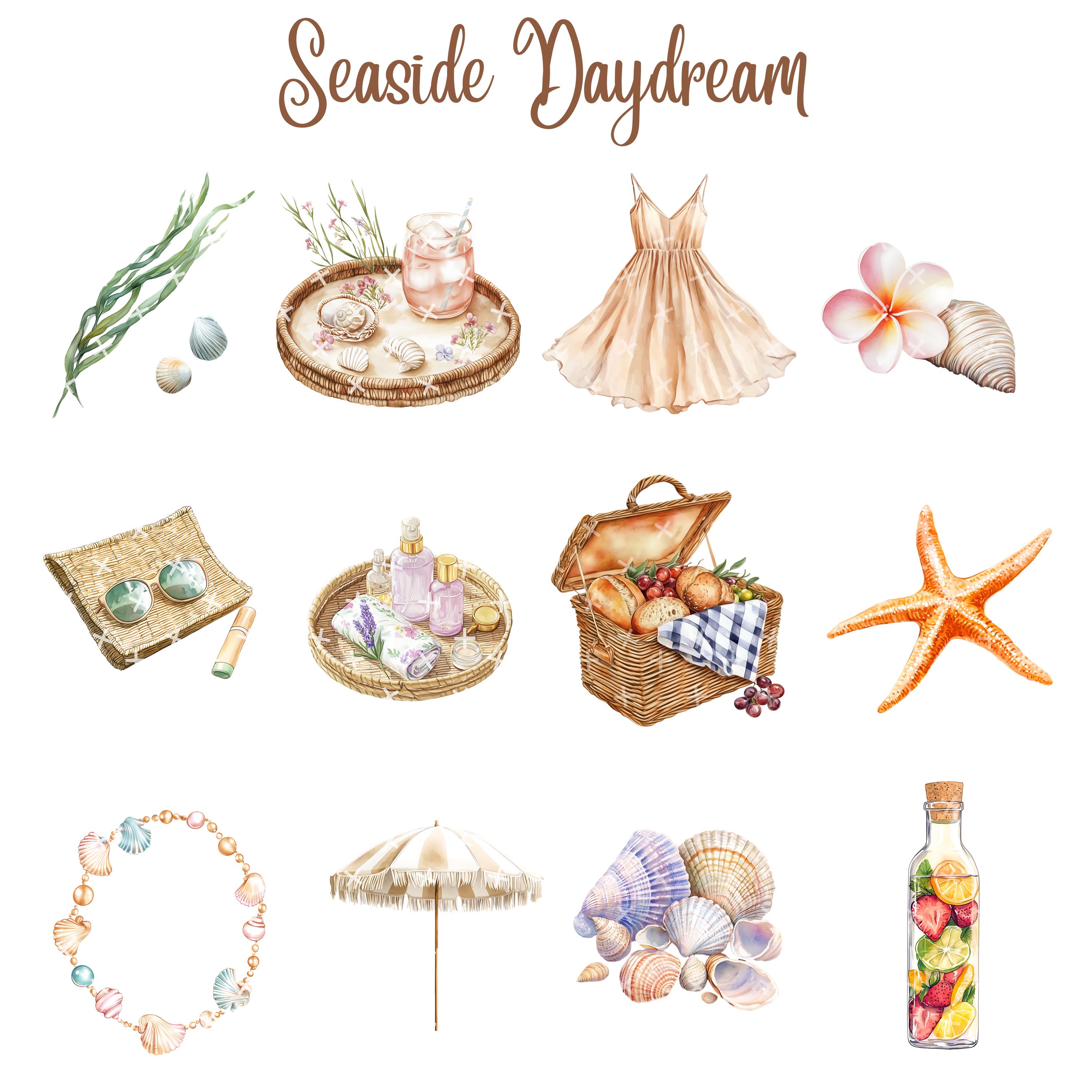 Seaside Watercolor Clipart Summer Beach Png Bundle Coastal Aesthetic ...