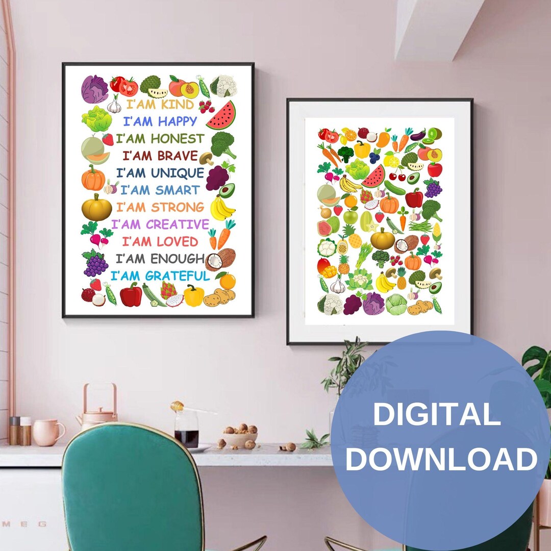 Kids Affirmation Prints: Fruit & Veggie Nursery Decor (digital Download ...
