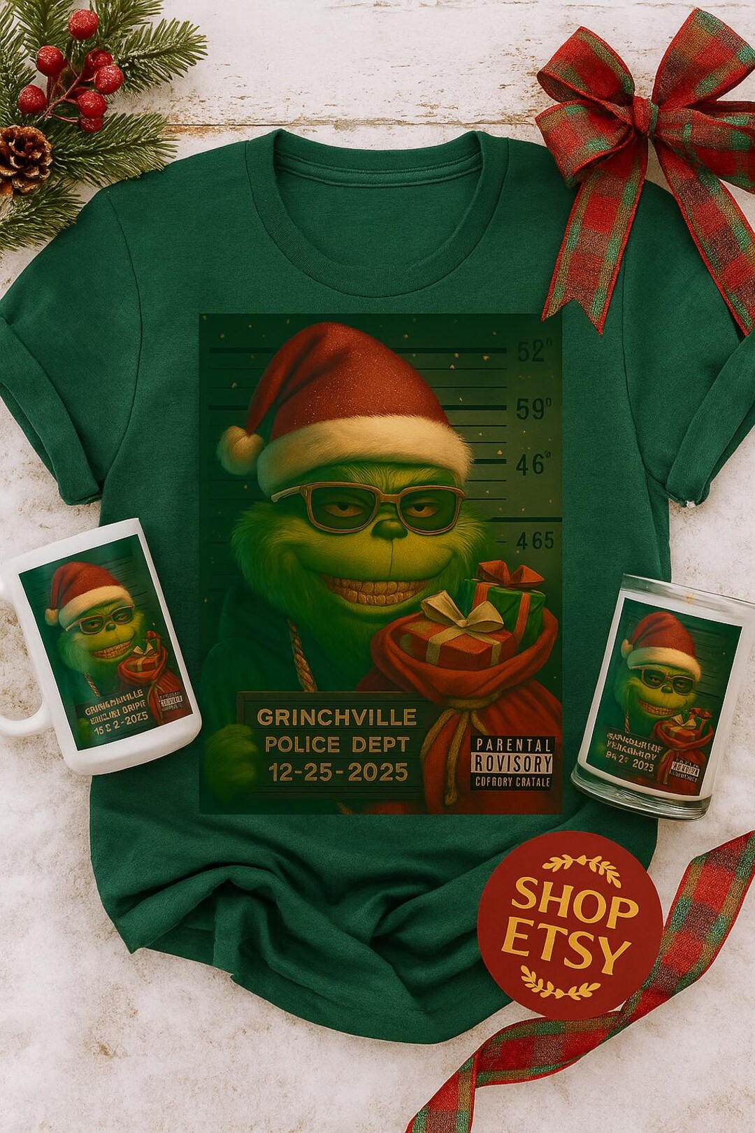Grinch Christmas Mugshot PNG: Funny Holiday Design (digital Download ...