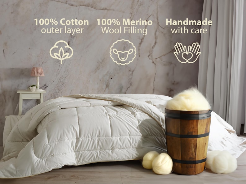 Natural Wool Quilt With Cotton Cover, 100% Wool Duvet, Hypoallergenic ...