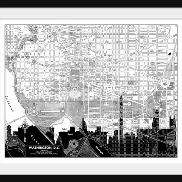 Washington Dc Black and White Map - Etsy