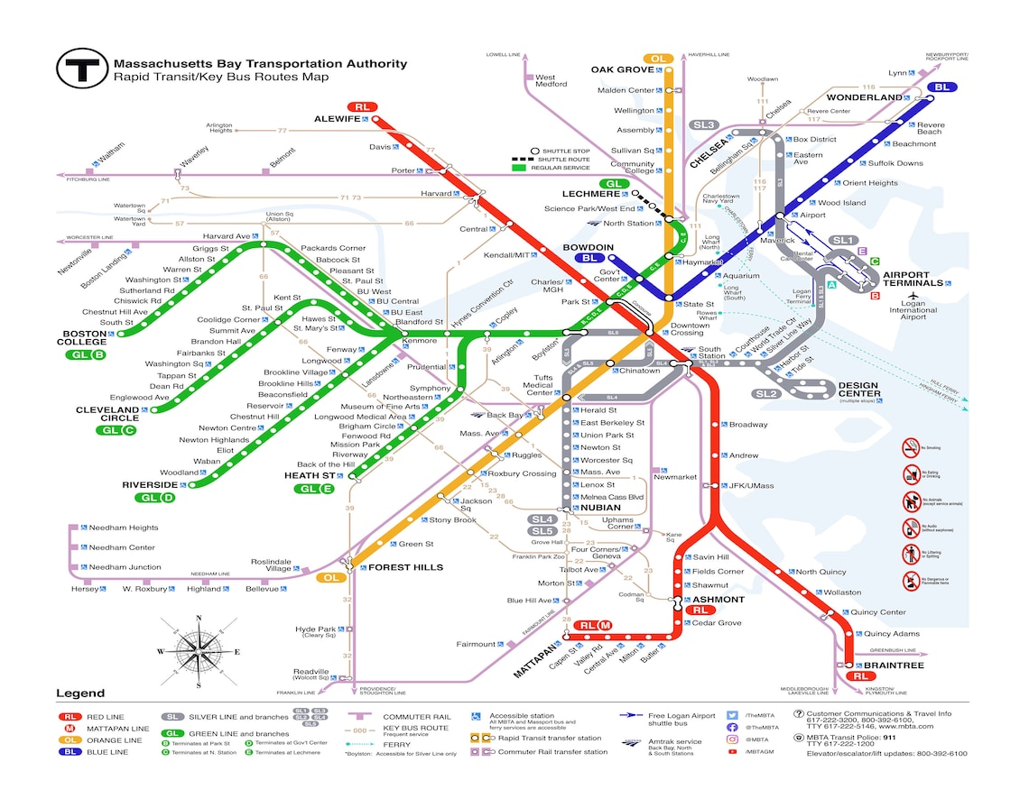 Boston - Map - Metro Map - Print - Poster - MTA - Etsy