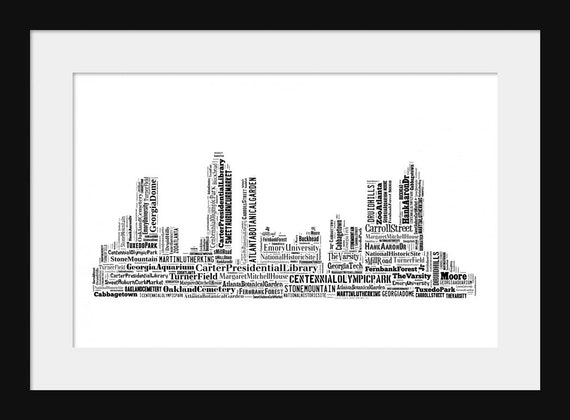 Atlanta Skyline Word Art Typography Black and White | Etsy
