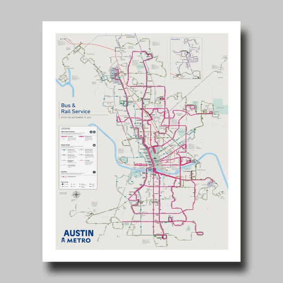 Austin Texas Map Metro Map Bus Print Poster | Etsy